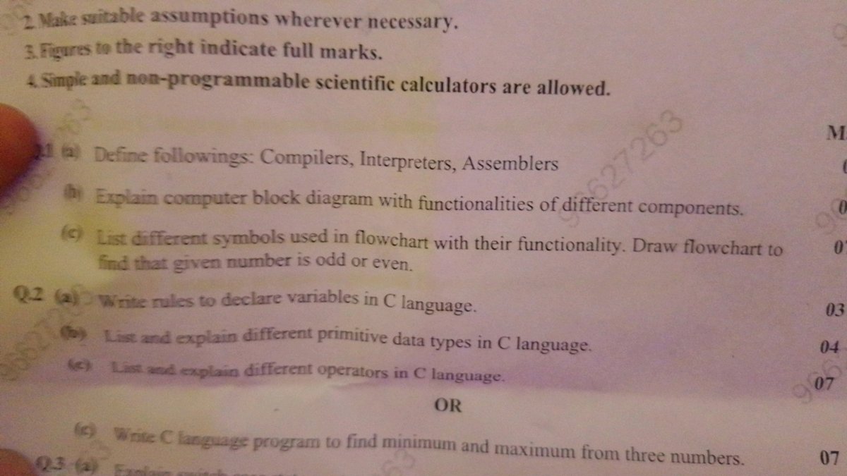 Q.1 (a) Define the following: Compilers, Interpreters, Assemblers (b) Exp..
