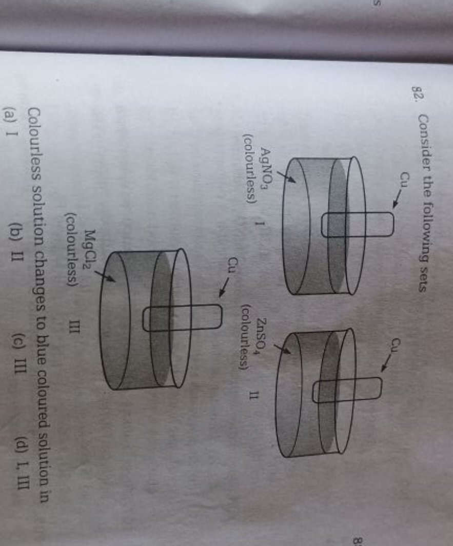 Consider the following sets: Set I: A copper (Cu) rod immersed in a colo..