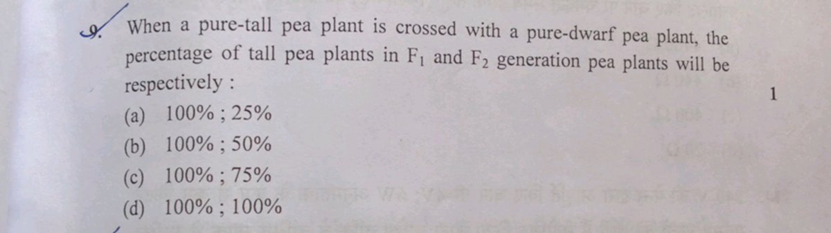 When a pure-tall pea plant is crossed with a pure-dwarf pea plant, the pe..