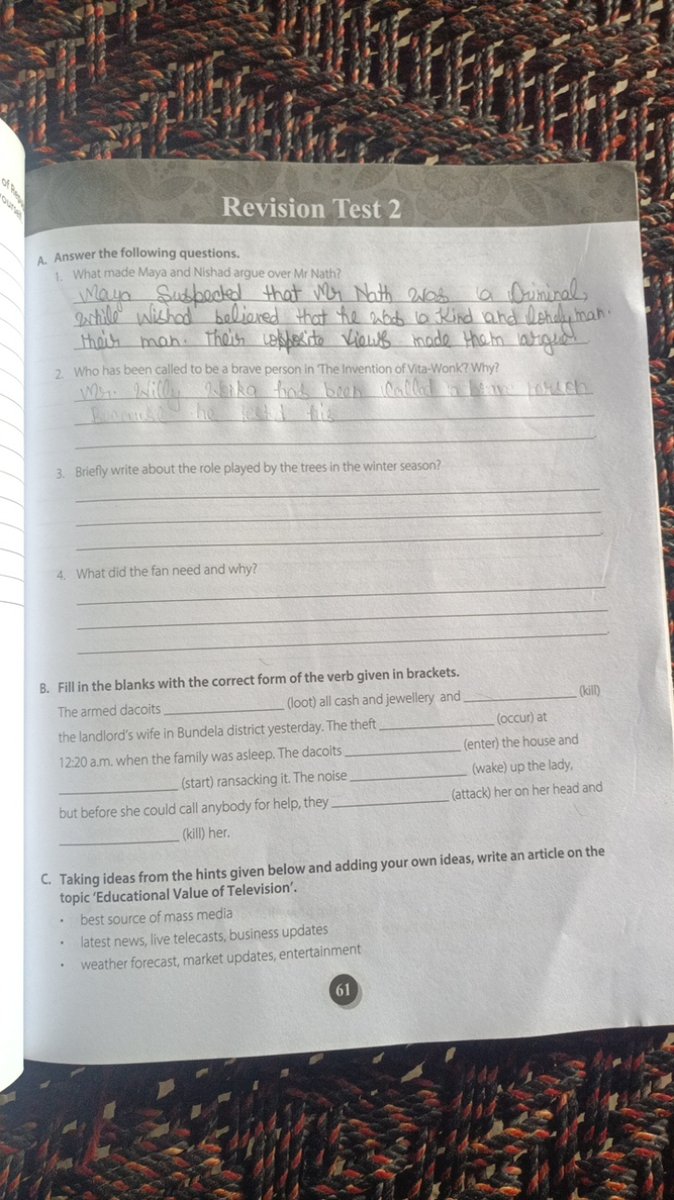 Here are the questions: A. Answer the following questions. What made May..