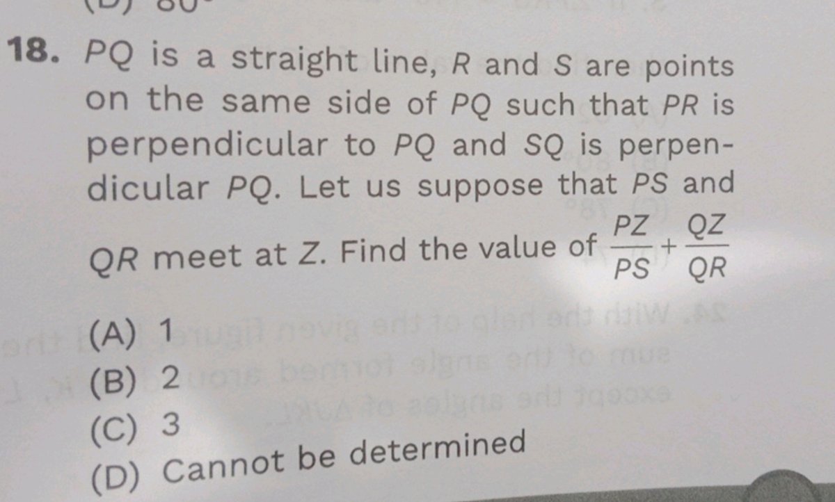 P Q is a straight line, R and S are points on the same side of P Q such t..