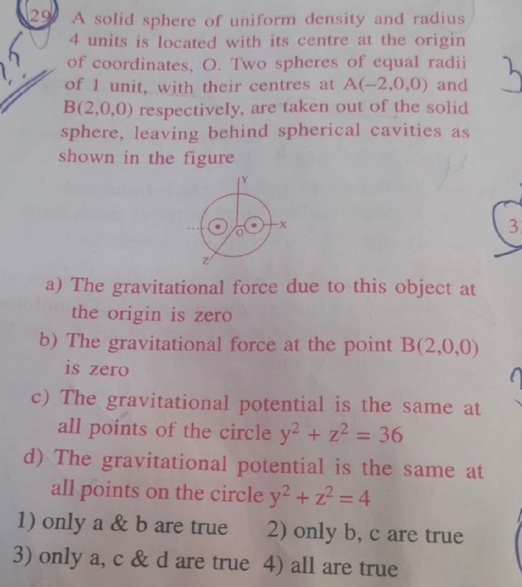 A solid sphere of uniform density and radius 4 units is located with its