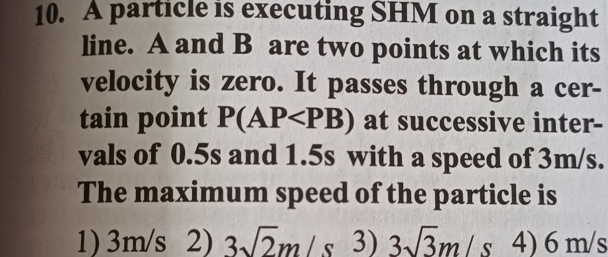 A particle is executing SHM on a straight line. A and B are two points at..