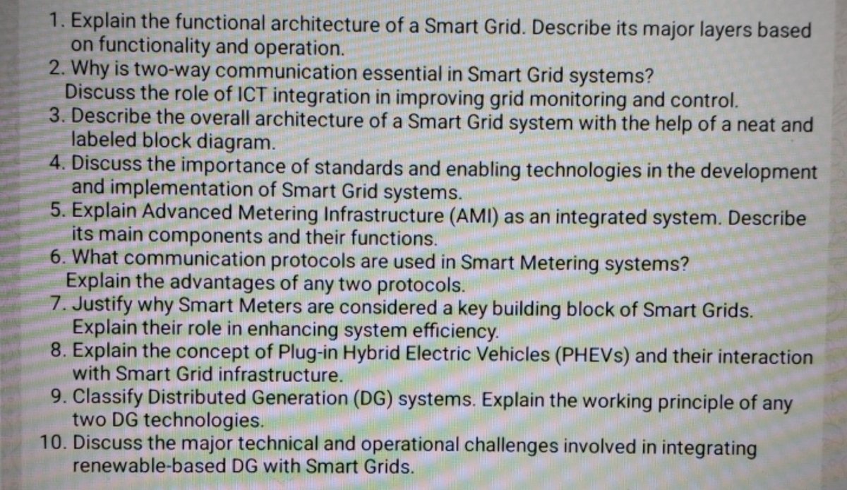 Explain the functional architecture of a Smart Grid. Describe its major l..