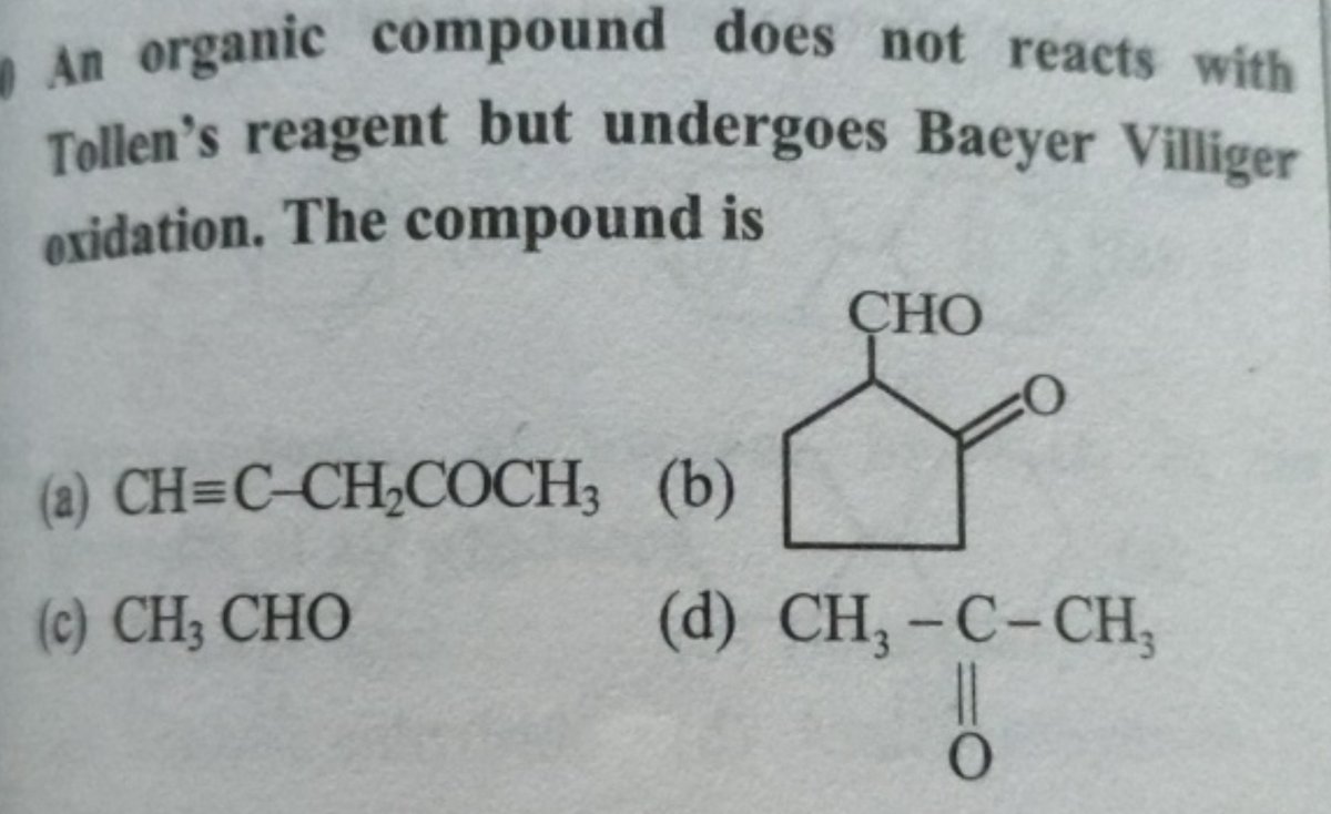 An organic compound does not reacts with Tollen's reagent but undergoes B..