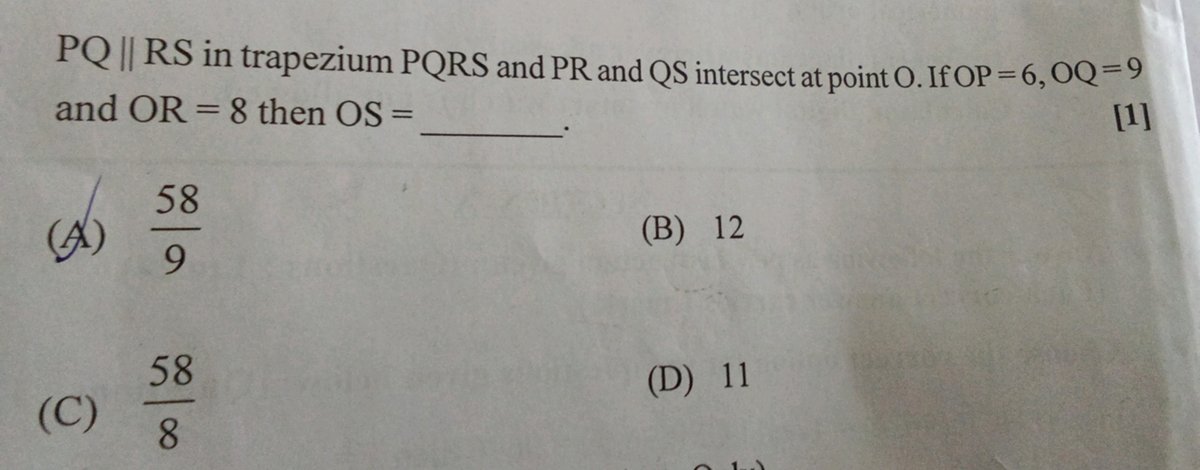 \mathrm { PQ } \| \mathrm { RS } in trapezium PQRS and PR and QS intersec..