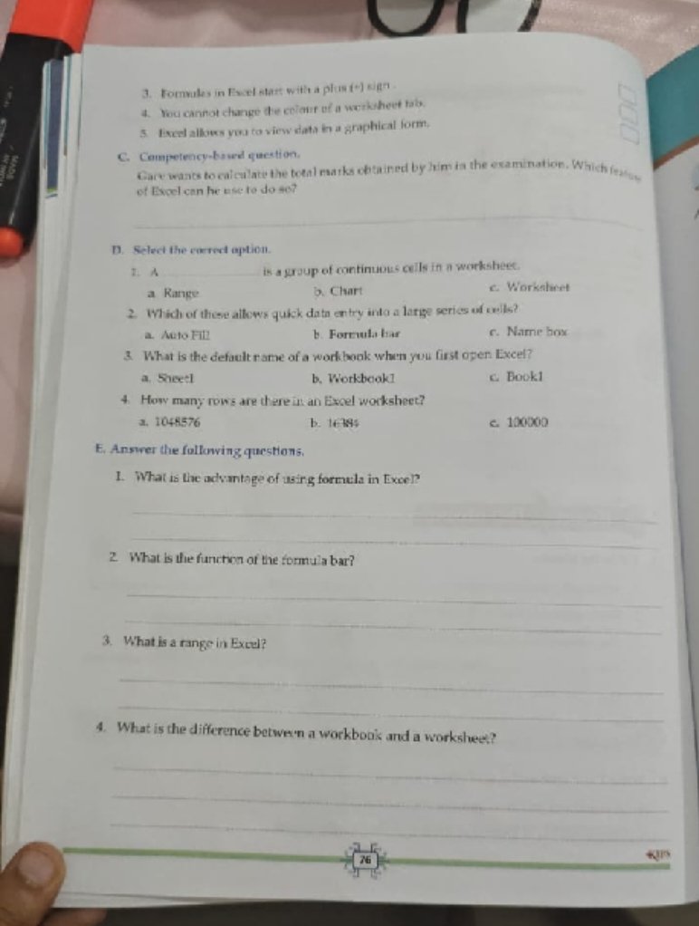 Here are some questions related to Excel: C. Competency-based question.