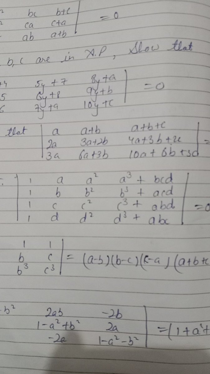 Show that if a, b, c are in A.P., then the determinant: | 5y+4 8y+a