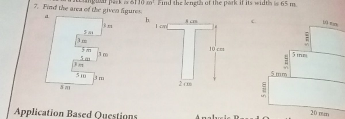 Find the area of the given figures: a. b. c. | Filo
