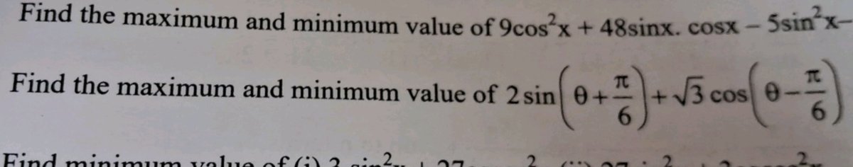 Find the maximum and minimum value of: 9\cos^2 x + 48\sin x \cos x - 5\s..