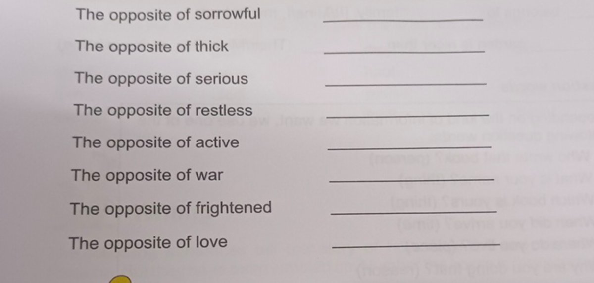 The opposite of sorrowful The opposite of thick The opposite of serious T..