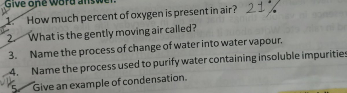 Give one word answer. How much percent of oxygen is present in air? What