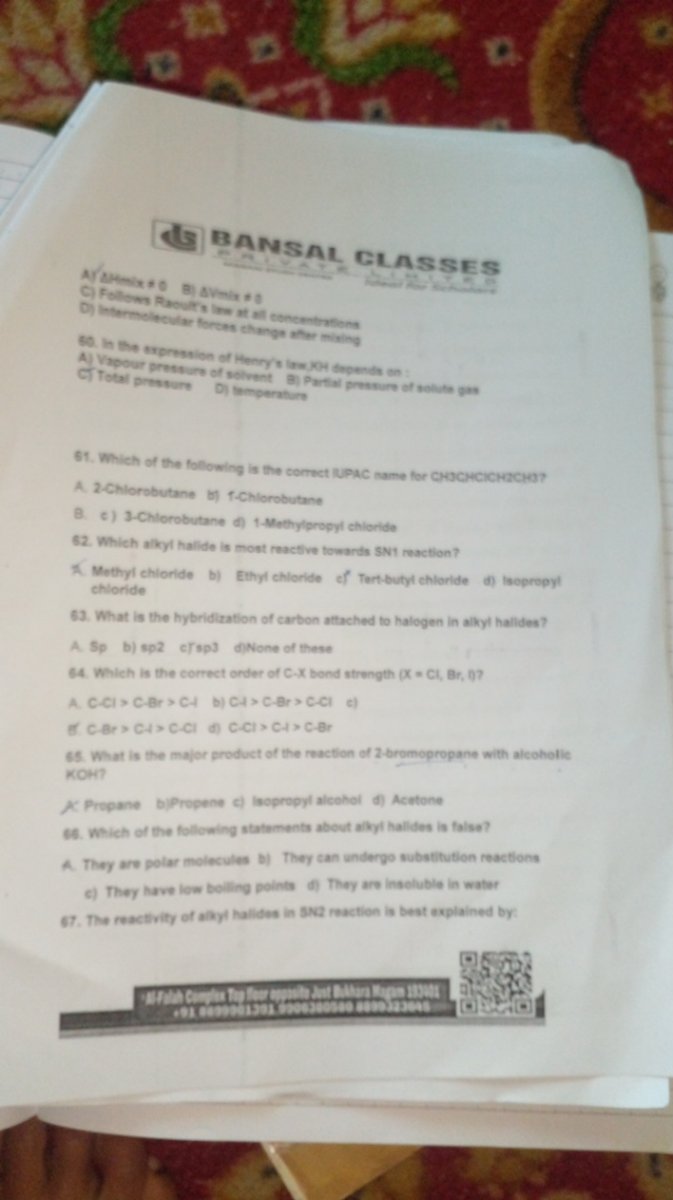 Which of the following is the correct IUPAC name for CH3CHClCH2CH3? A. 2..