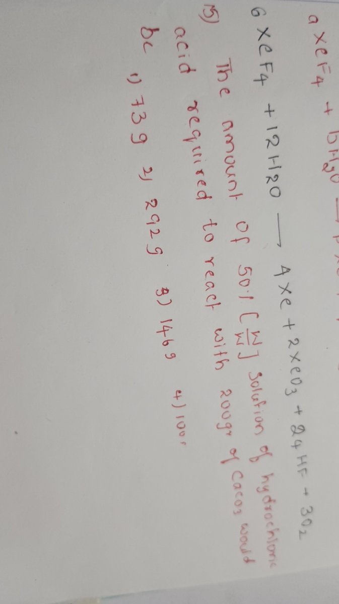 The amount of 50% (W) solution of hydrochloric acid required to react wit..