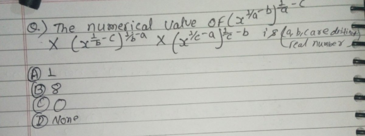 Q.) The numerical value of \left( x ^ { 1 / a ^ { - b } } \right) ^ { \fr..