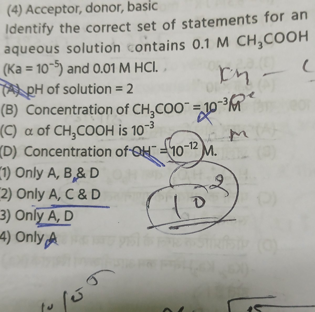 Identify the correct set of statements for an aqueous solution containing..