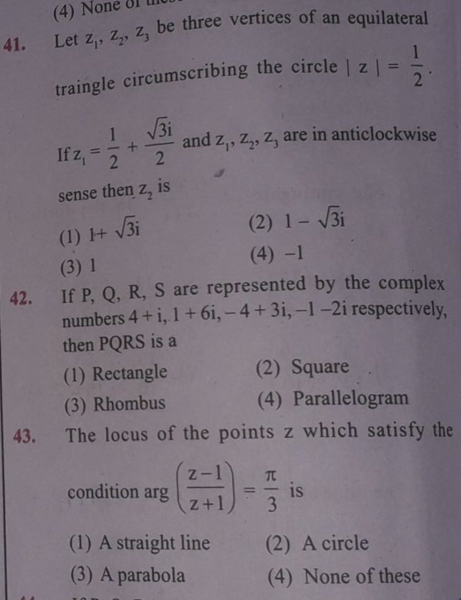 Let z _ { 1 } , z _ { 2 } , z _ { 3 } be three vertices of an equilateral..