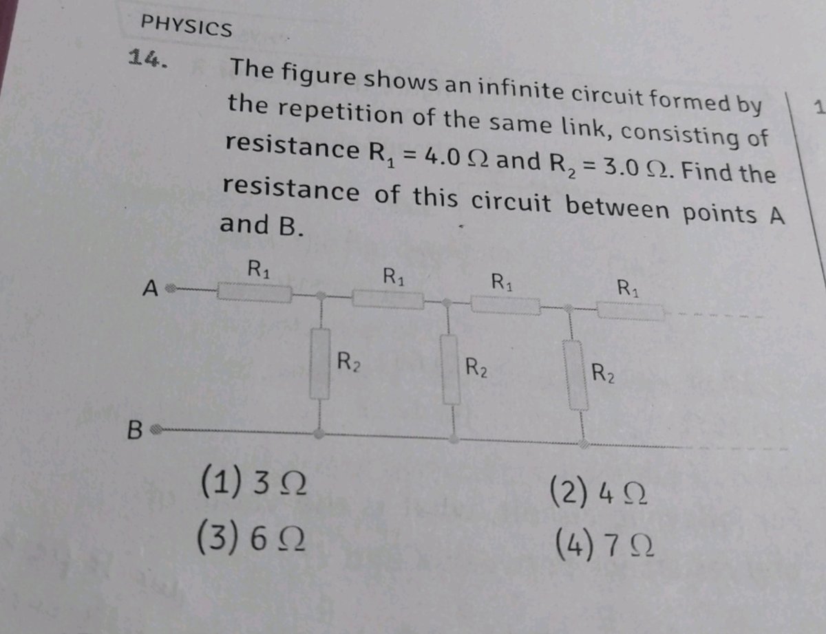 The figure shows an infinite circuit formed by the repetition of the same..