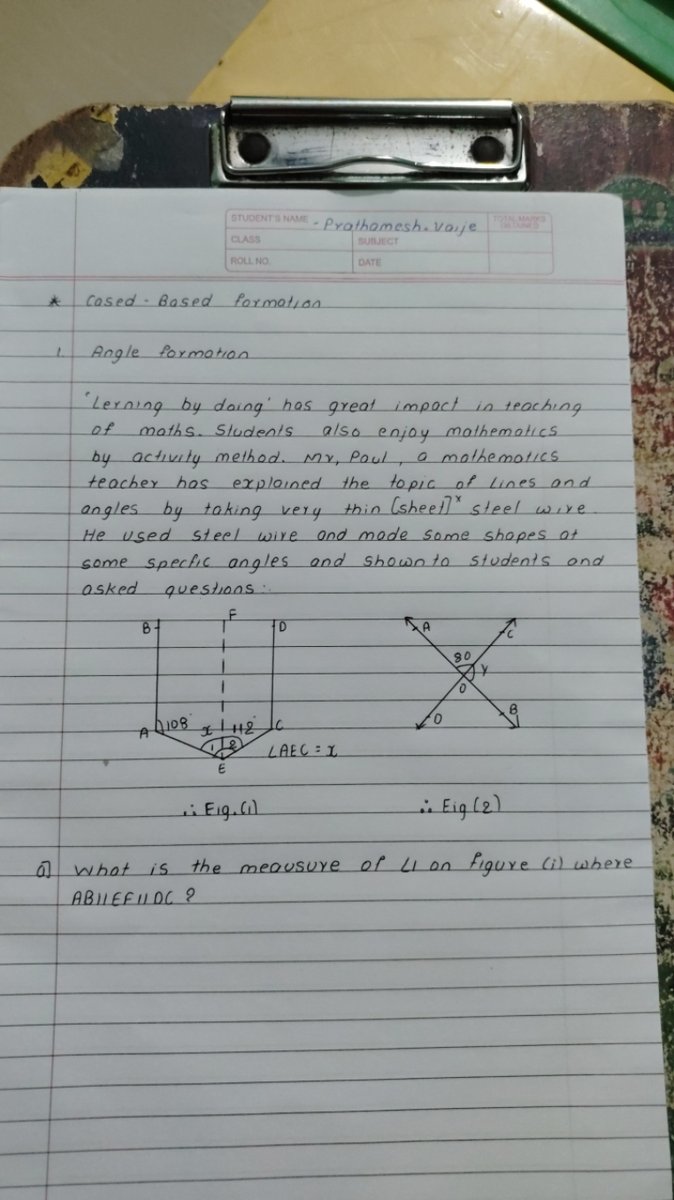 In Figure (i), lines AB, EF, and DC are parallel. At A, \angle BAE = 108^..
