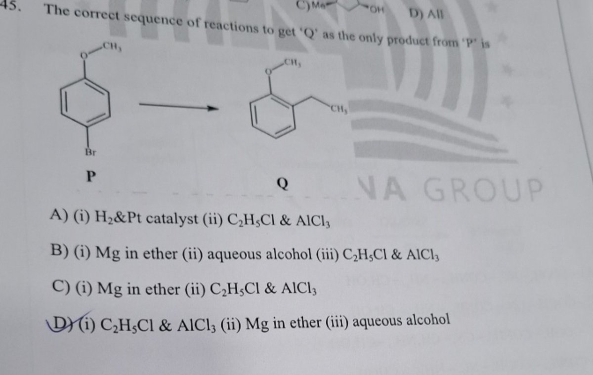 The correct sequence of reactions to get ' Q ' as the only product from