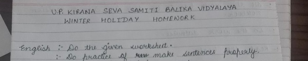 English Winter Holiday Homework Task: Do the given worksheet. Practice m..