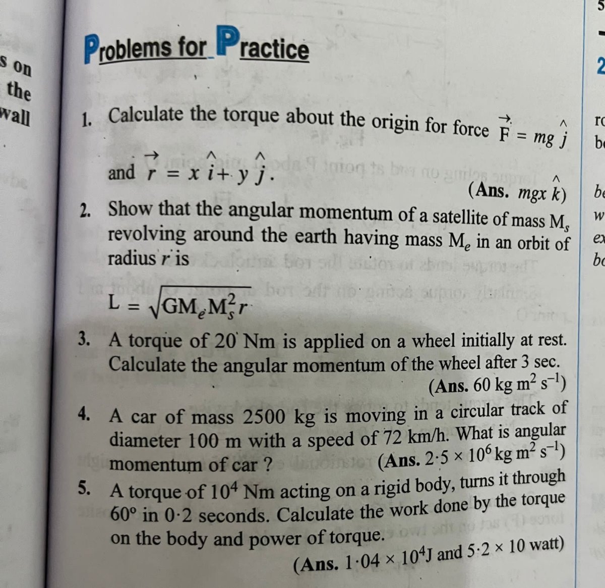 Problems for Practice Calculate the torque about the origin for force \ov..