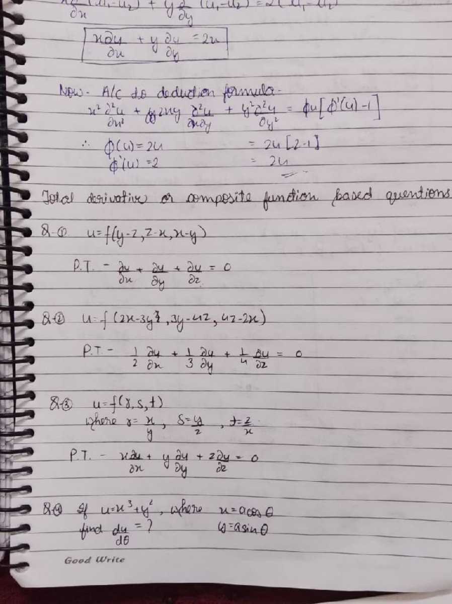 Total derivative or composite function based questions: If u = f(y-z, z-..
