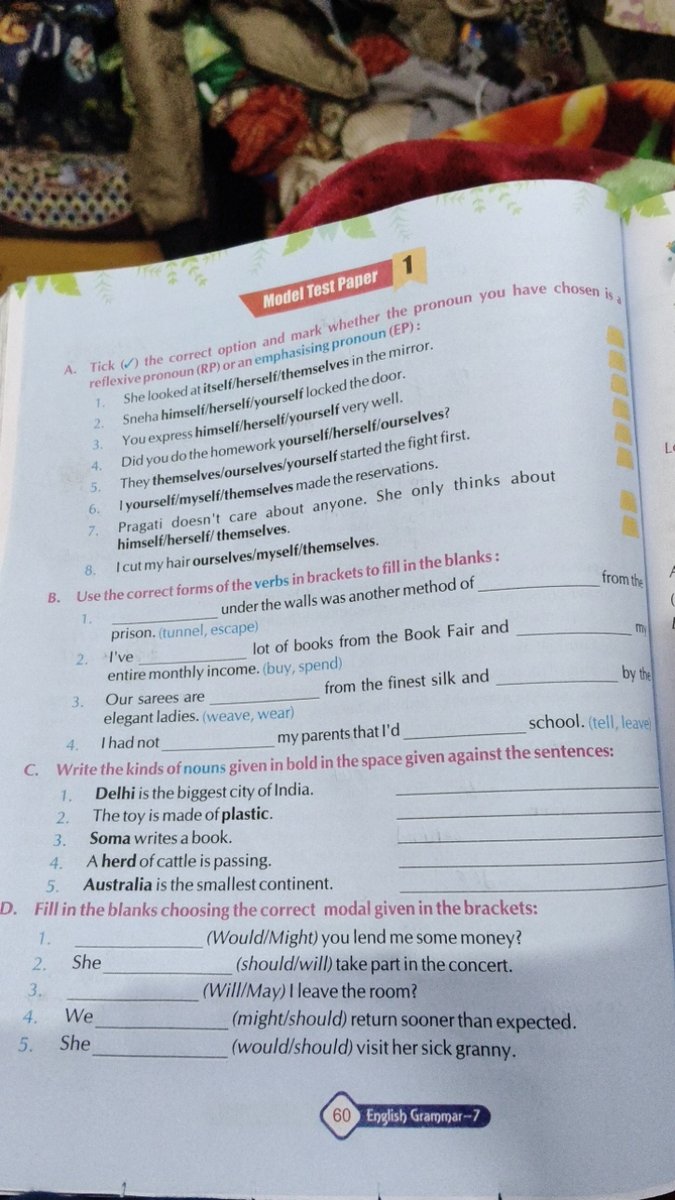 Here are some grammar exercises: A. Tick ( ) the correct option and mark..