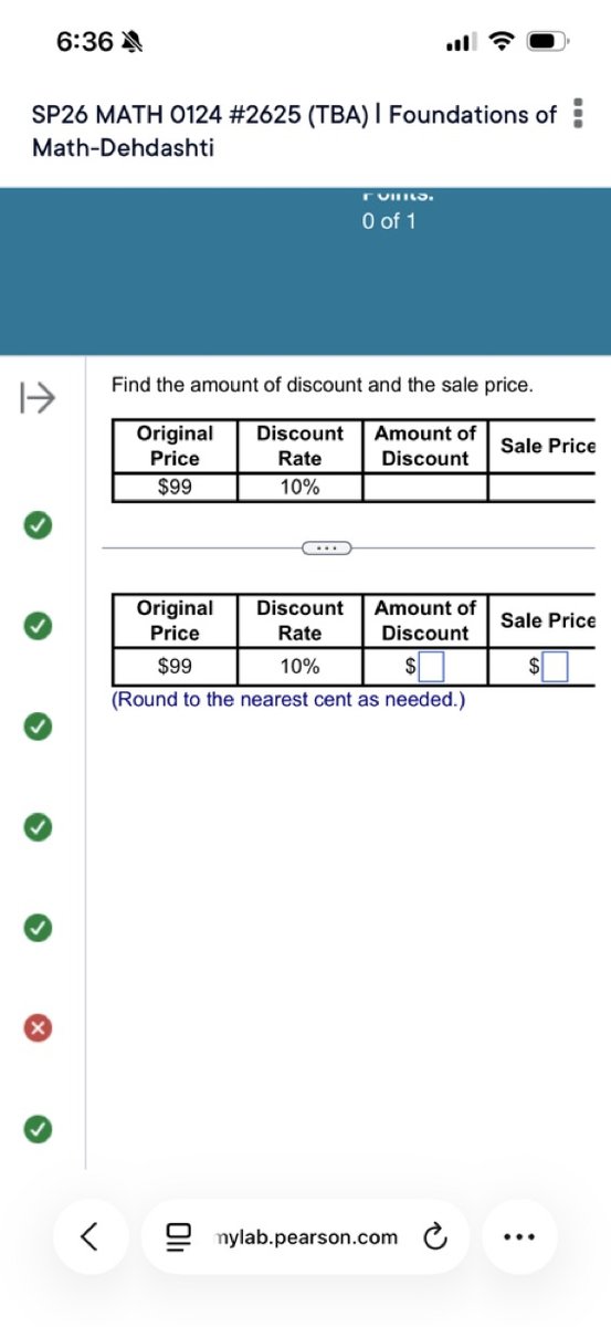Find the amount of discount and the sale price. | Original Price | Disco..