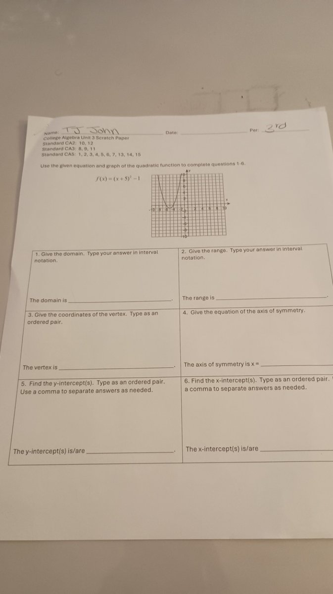 Use the given equation and graph of the quadratic function to complete qu..