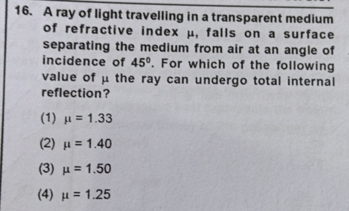 A ray of light travelling in a transparent medium of refractive index \mu..