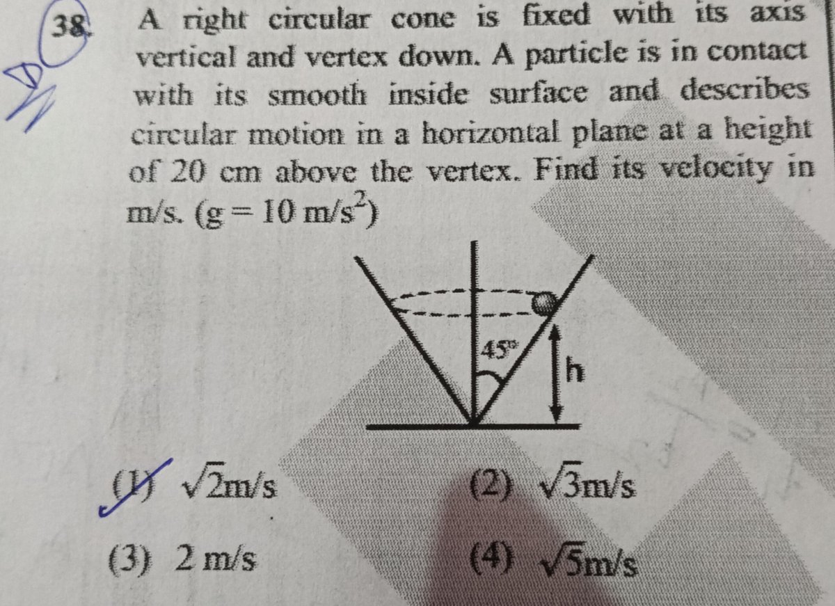 A right circular cone is fixed with its axis vertical and vertex down. A