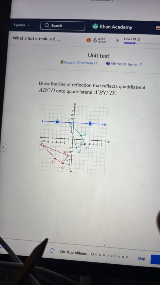 Draw the line of reflection that reflects quadrilateral ABCD onto quadril..
