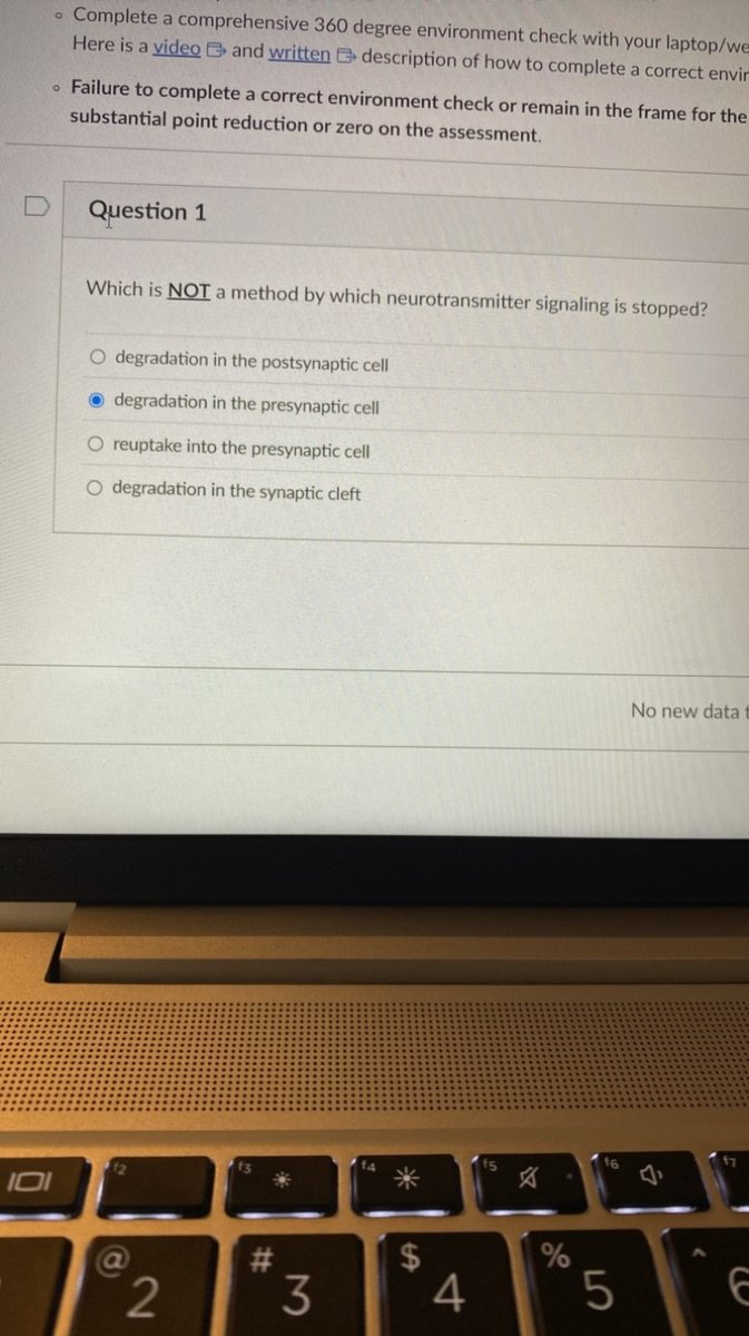 Which is NOT a method by which neurotransmitter signaling is stopped? O