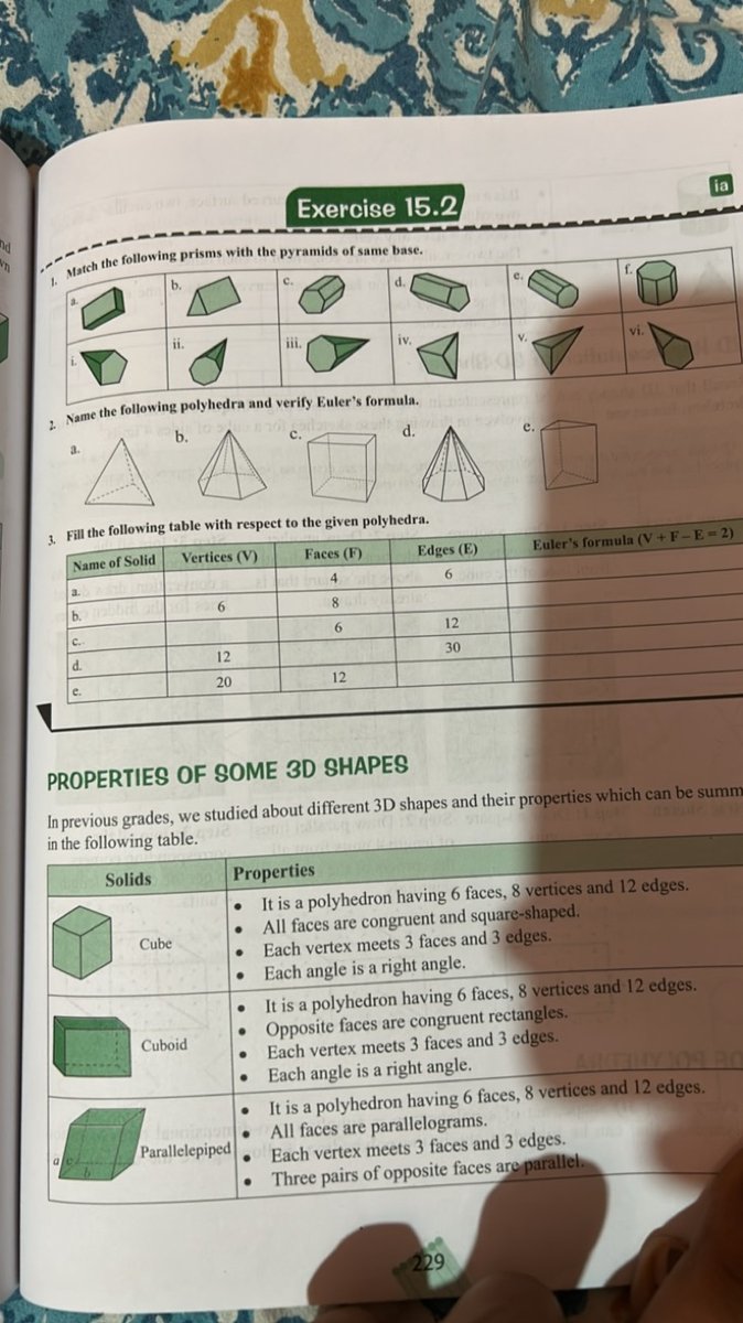 Match the following prisms with the pyramids of same base. (Diagrams of