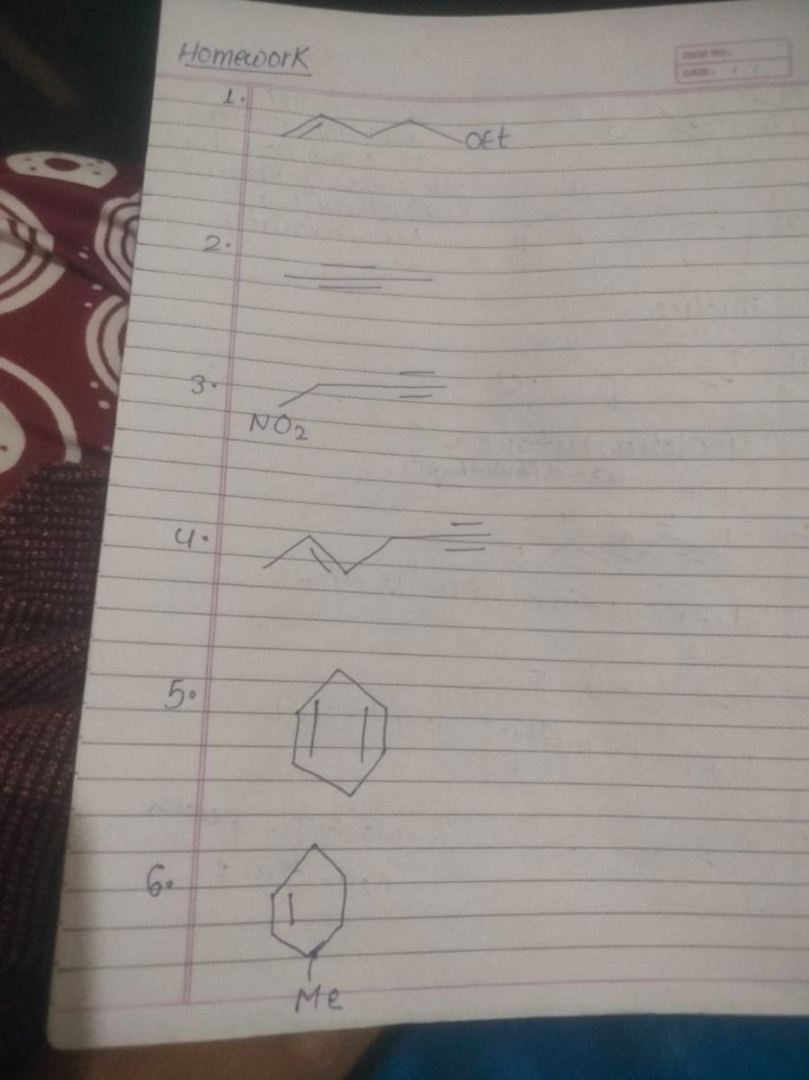 Homework Diagram of a molecule with a double bond and an -OEt group Diag..