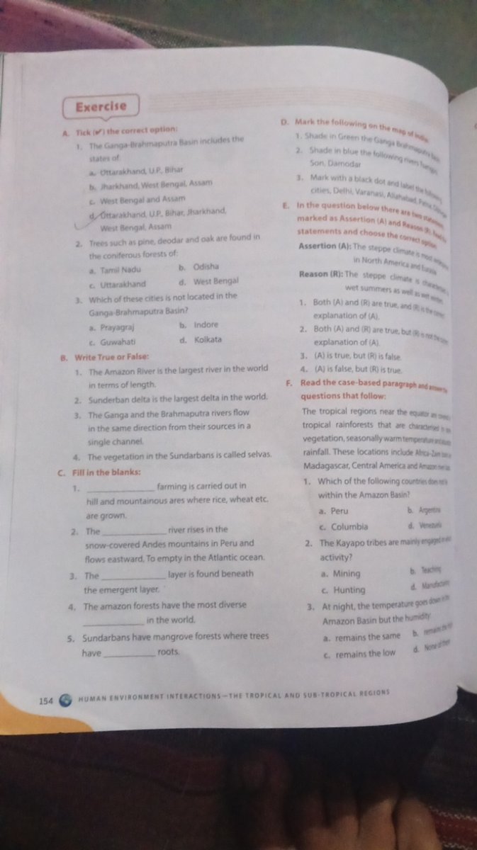 Here are the questions from the image: A. Tick ( ) the correct option: T..