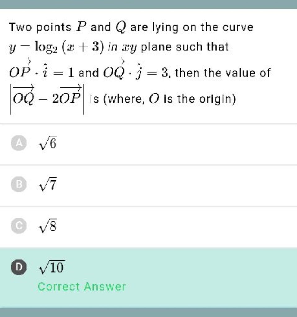 Two points P and Q are lying on the curve y = \log_2 (x + 3) in xy plane