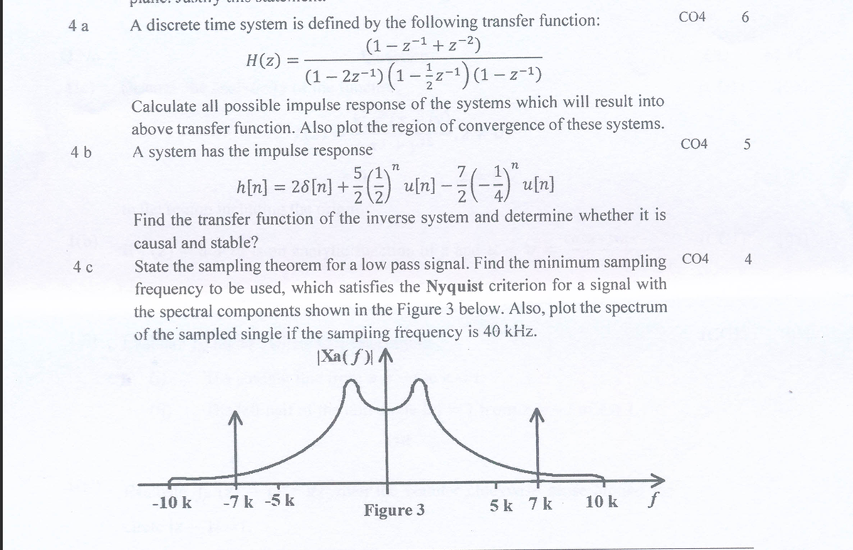 4 a A discrete time system is defined by the following transfer function:..