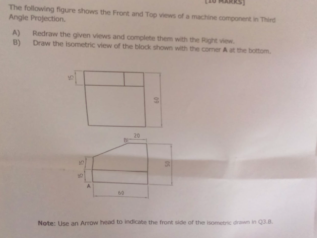 The following figure shows the Front and Top views of a machine component..