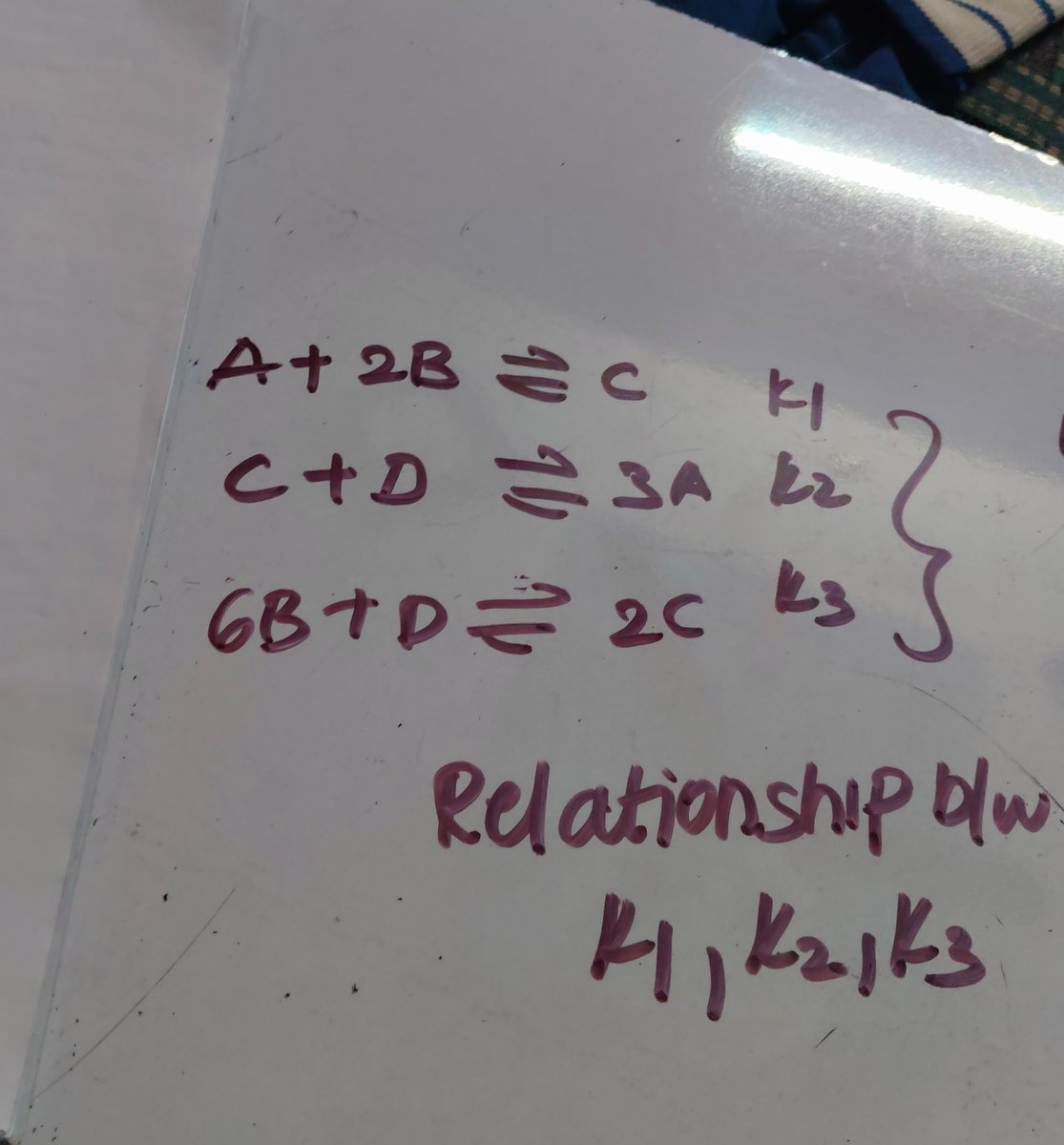 Given the following reactions and their equilibrium constants: A + 2B ⇌