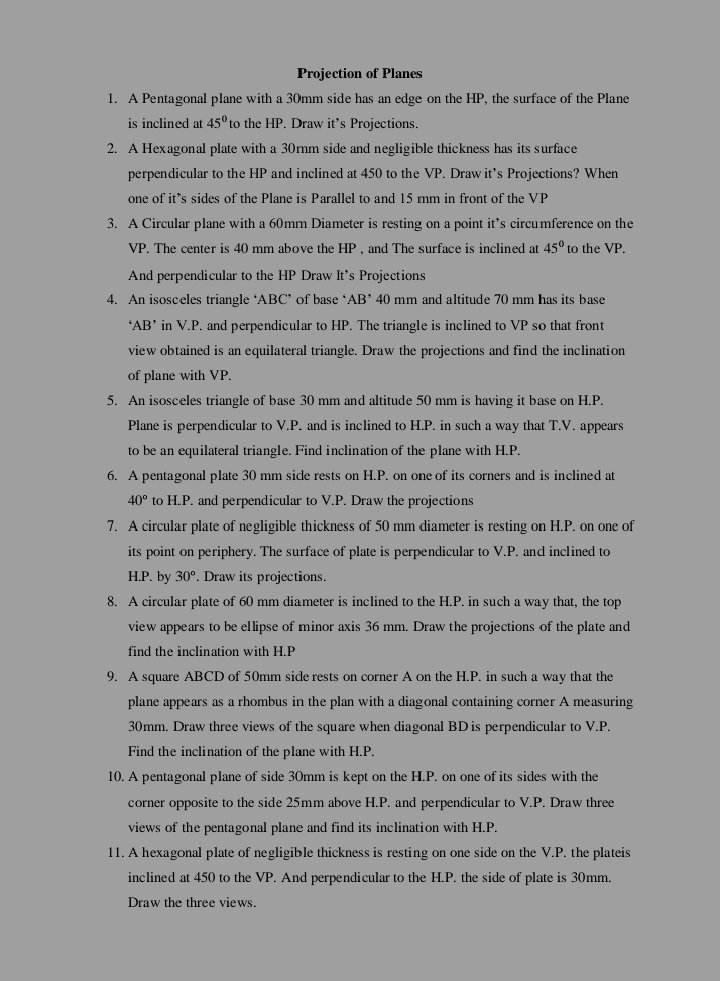 Engineering Drawing Problems on Projections of Various Planes A pentagon..