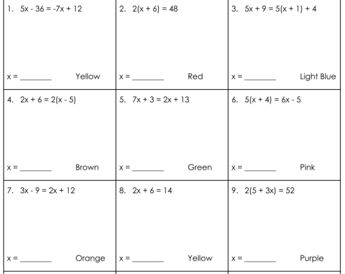 5x - 36 = -7x + 12 2(x + 6) = 48 5x + 9 = 5(x + 1) + 4 2x + 6 = 2(x - 5)
