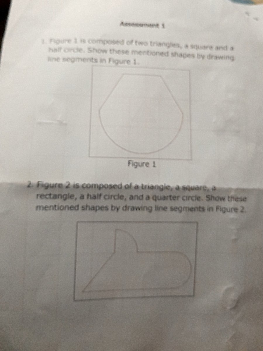 Figure 1 is composed of two triangles, a square, and a half circle. Show