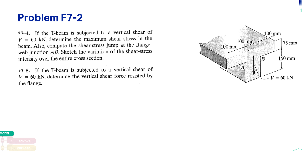 Problem F7-2 *7-4. If the T-beam is subjected to a vertical shear of V