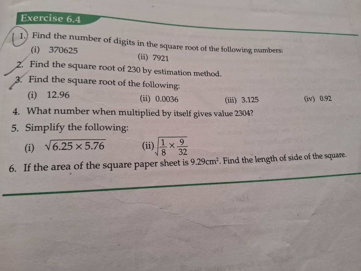 Find the number of digits in the square root of the following numbers: