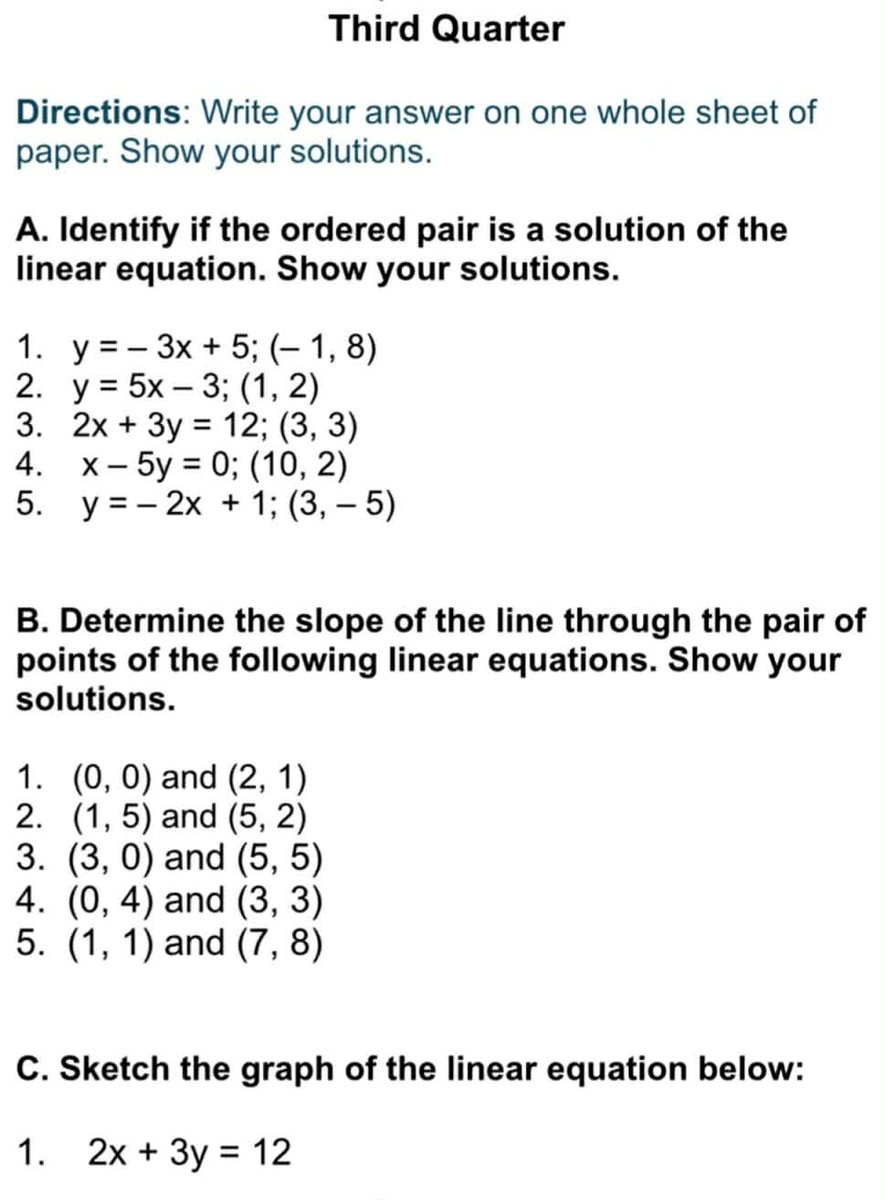Directions: Write your answer on one whole sheet of paper. Show your solu..