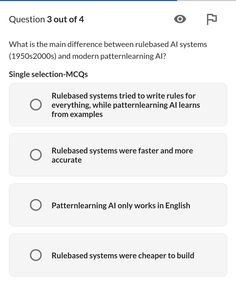 What is the main difference between rule-based AI systems (1950s-2000s) a..