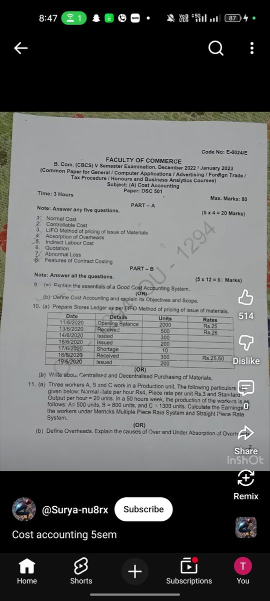 (a) Explain the essentials of a Good Cost Accounting System. (b) Define C..