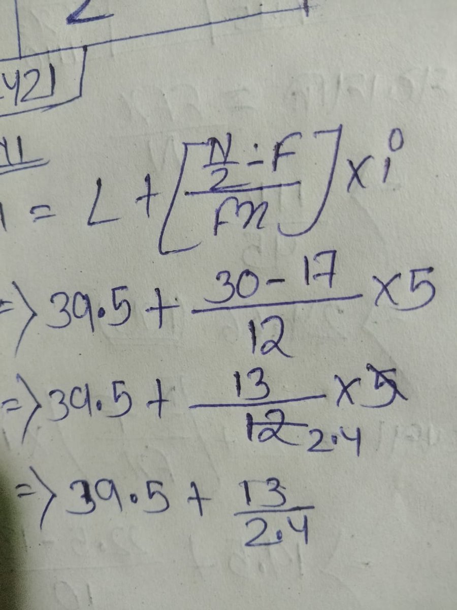 Calculate the value of the expression: L + \left( \frac{N/2 - F}{fm} \ri..